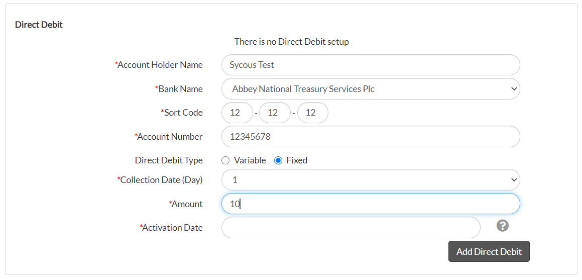 Setting up a Direct Debit – Mabdeck Support